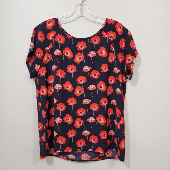 CAbi | Tops | Cabi Black Flanders Red Poppy Print With Split Back ...